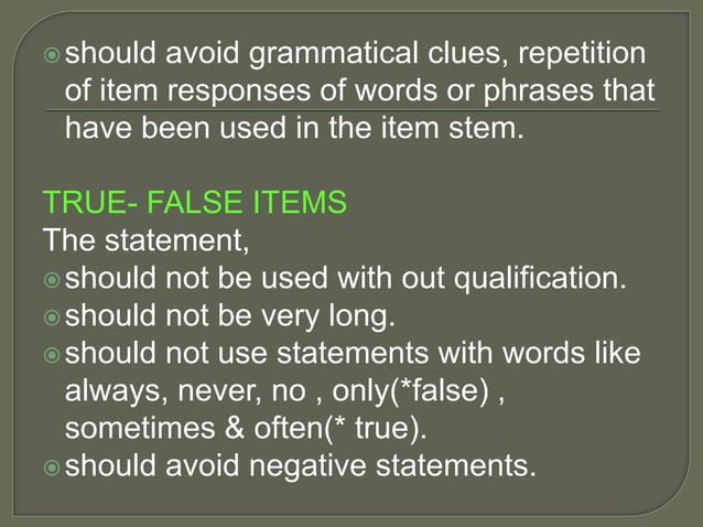 types of test items | PPTX | Standardized Testing | Educational Assessment
