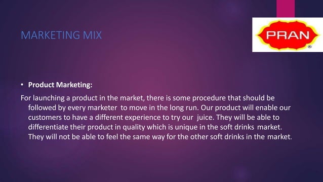 maketing mix of pran drinks | PPTX