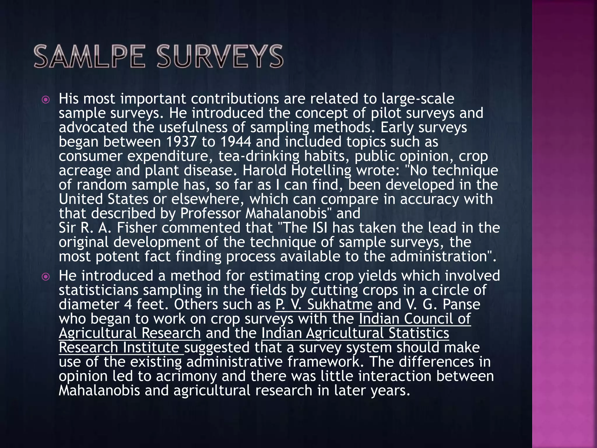 P.C.MAHALANOBIS AND HIS CONTRIBUTION | PPTX