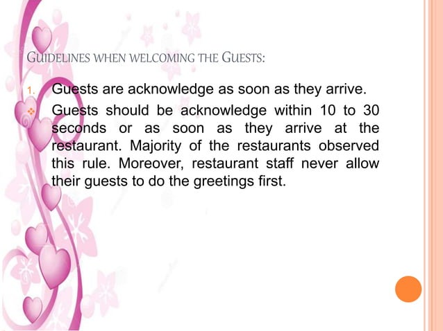 WELCOME AND SEAT THE GUESTS.pptx | Hotels and Motels | Travel Type