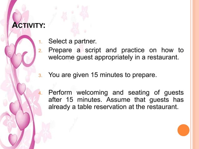 WELCOME AND SEAT THE GUESTS.pptx | Hotels and Motels | Travel Type