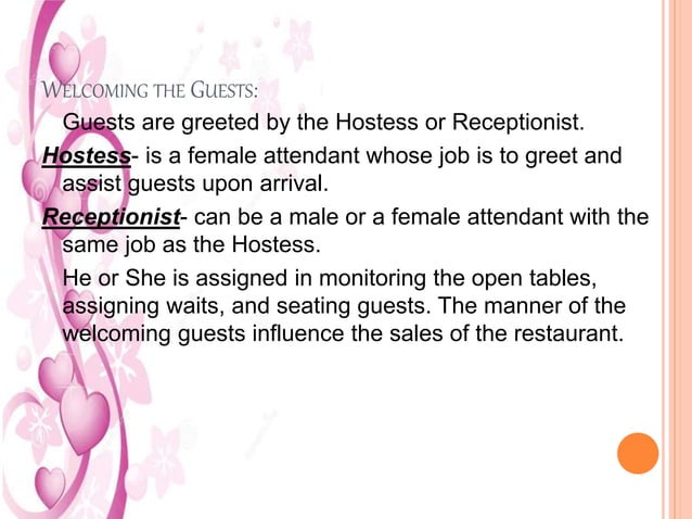 WELCOME AND SEAT THE GUESTS.pptx | Hotels and Motels | Travel Type