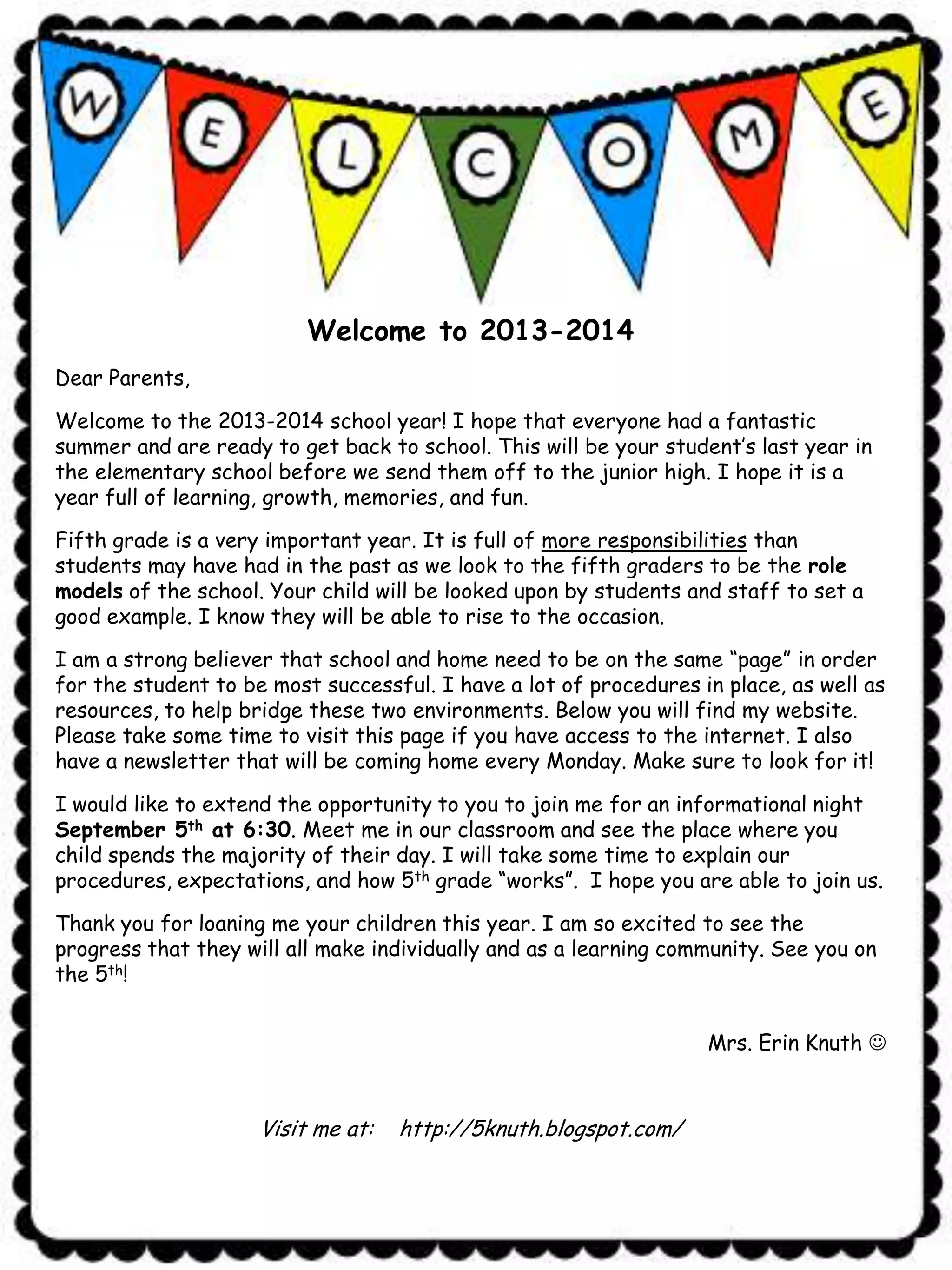 W elcome back letter | PPTX