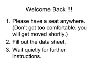 Welcome back to english | PPT