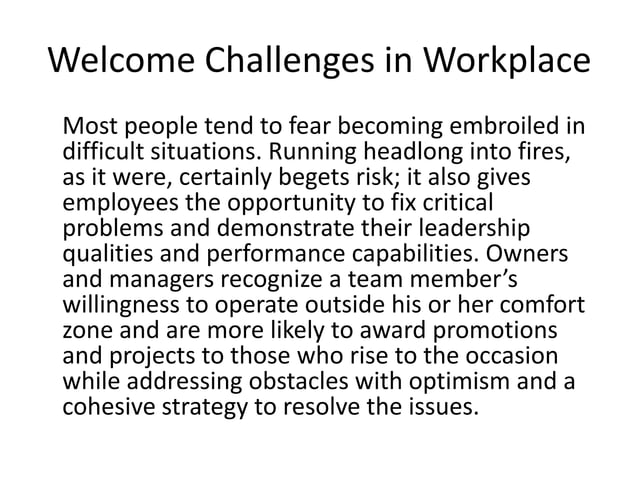 Welcome challenges in workplace by paul fisichella | PPT