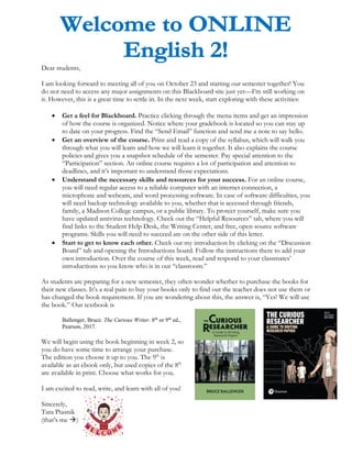 ENG 2 Welcome letter | PDF | Secondary Education | Education