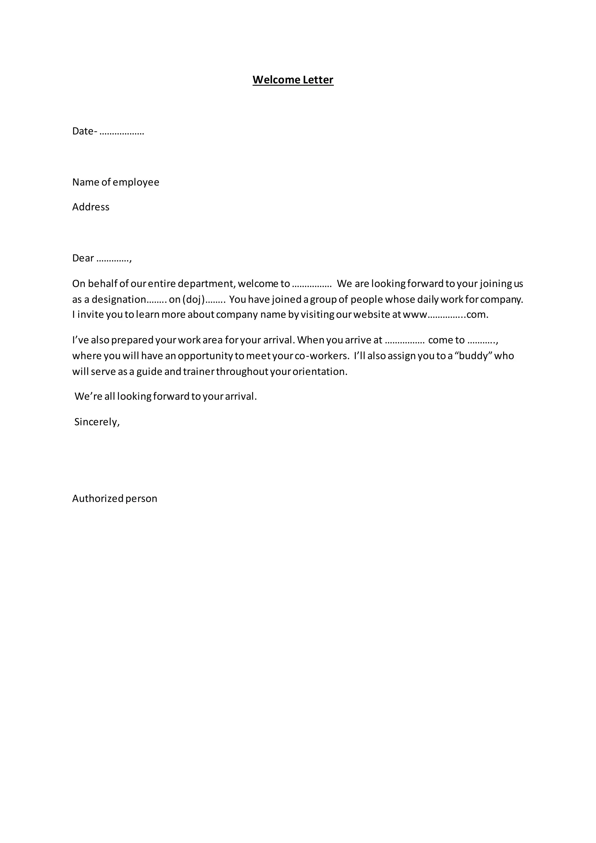 Welcome letter | DOCX