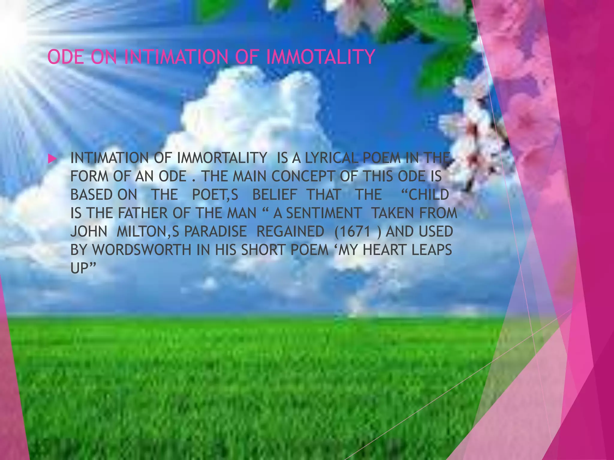 analysis of ode on intimation of immortality by Wordsworth | PPTX