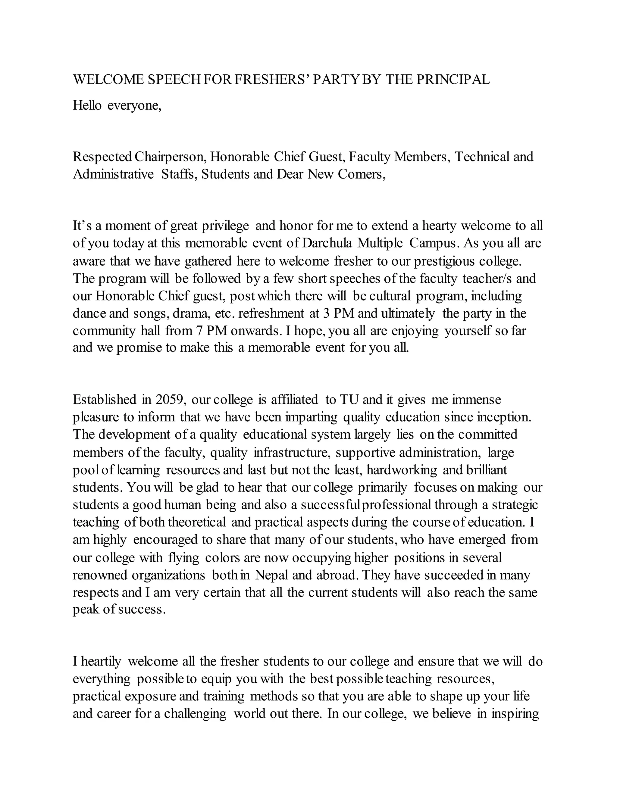 Welcome speech | DOCX