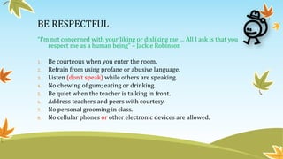 Classroom Rules Orientation During the First Day of Class | PPTX