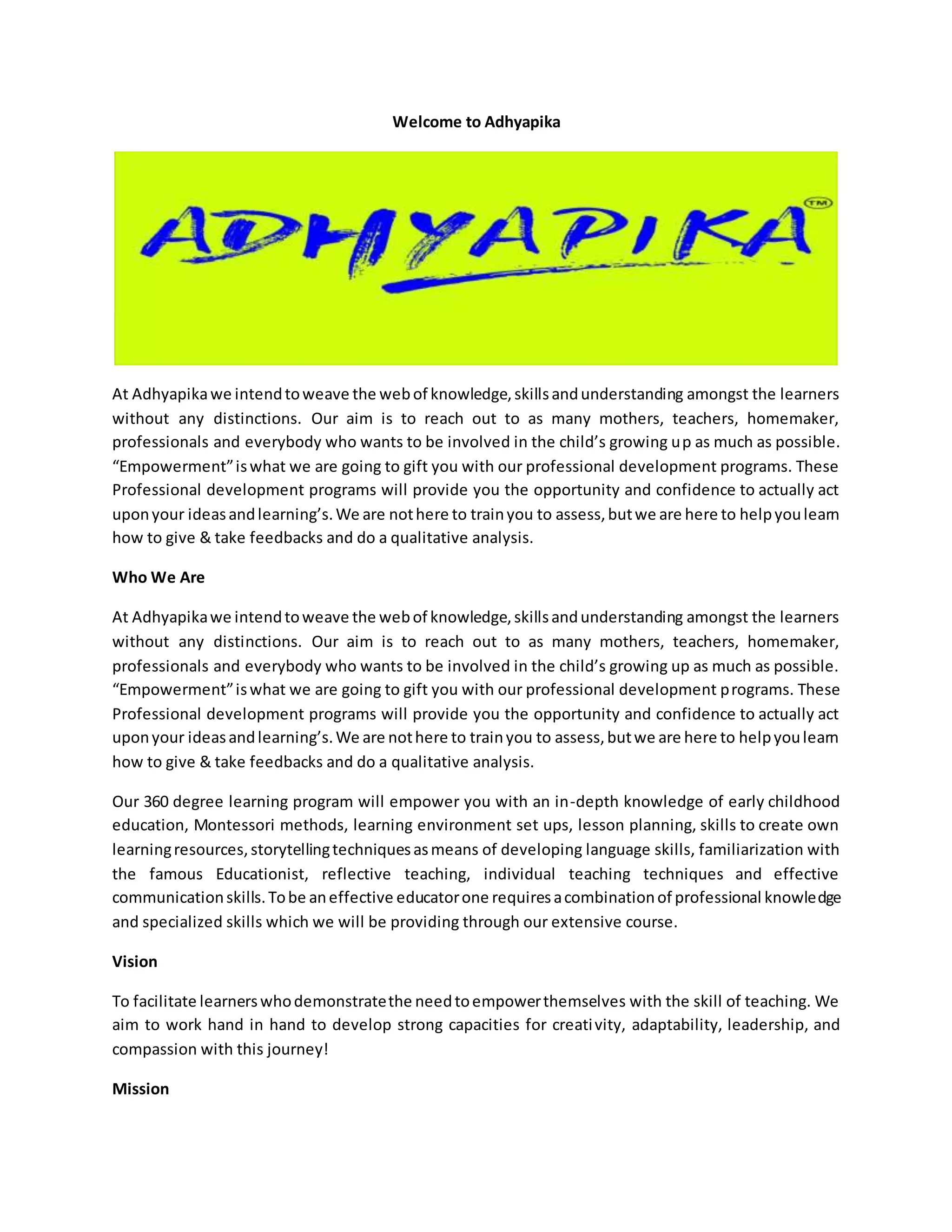 Welcome to adhyapika | DOCX