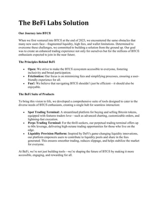 Welcome To BeFi Labs Your Gateway To The Bitcoin Token Ecosystem | PDF
