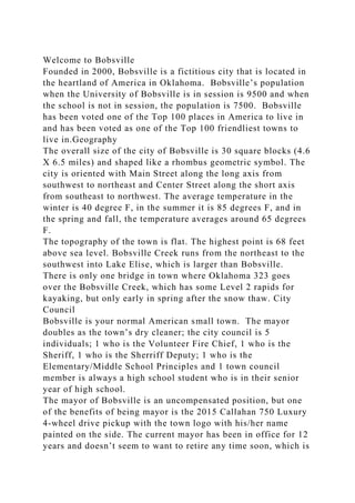 Welcome to BobsvilleFounded in 2000, Bobsville is a fictitious cit.docx