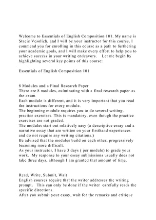 Welcome to Essentials of English Composition 101. My name is Sta.docx