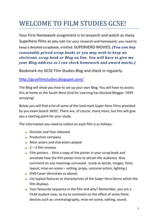 Welcome to film studies gcse homework 1 | DOCX