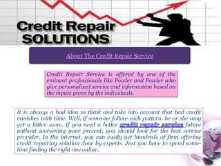 Welcome to fowler and fowler credit repair | PPT