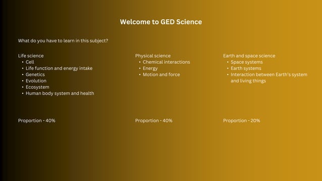 Welcome to GED Science and Main topics For GED science | PPTX