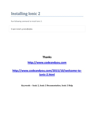 Welcome to ionic 2 | DOCX | Mobile Games | Video Gaming