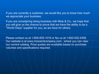 Welcome To Mize Co | PPT