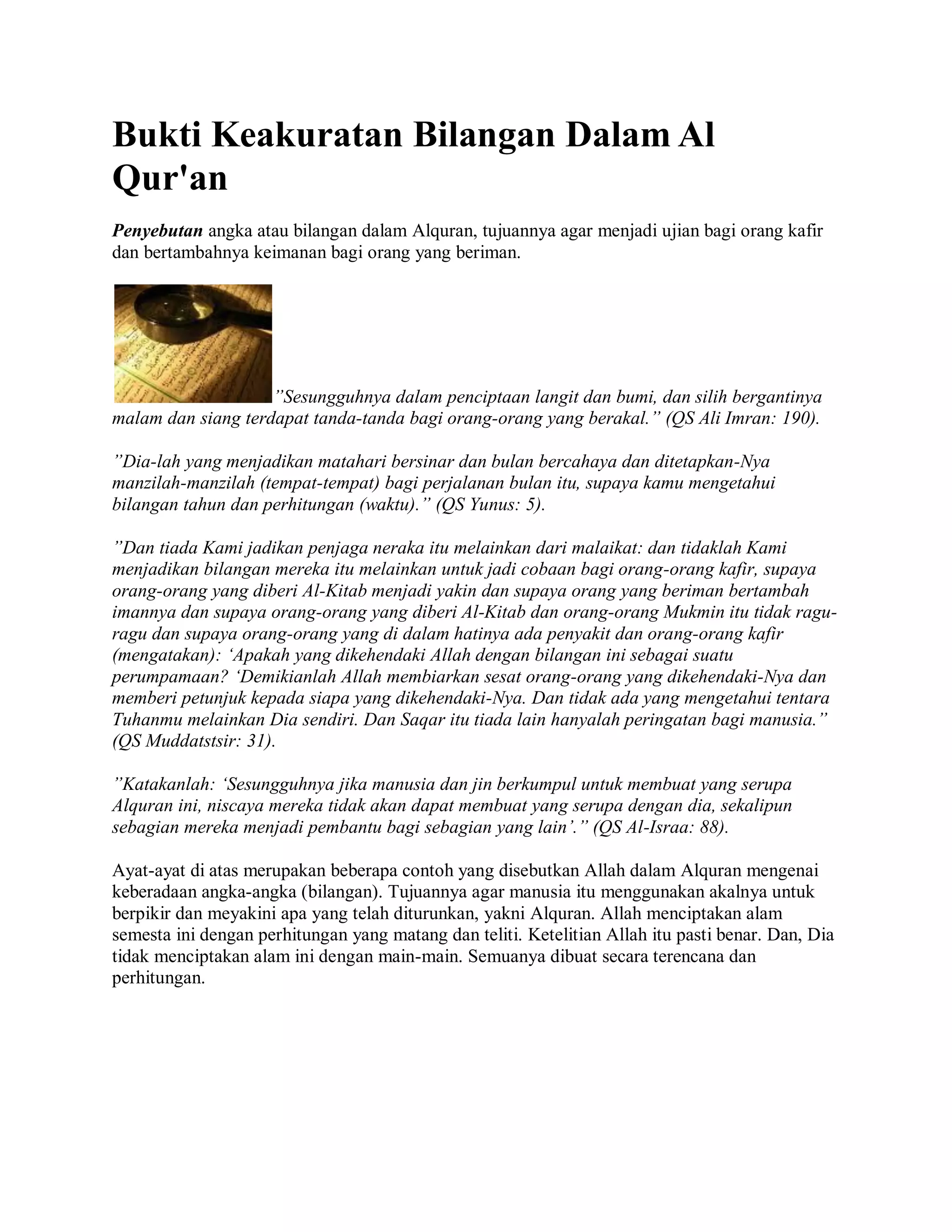 Welcome to My Incredible World Bukti Keakuratan Bilangan Dalam Al-Qur'an | PDF