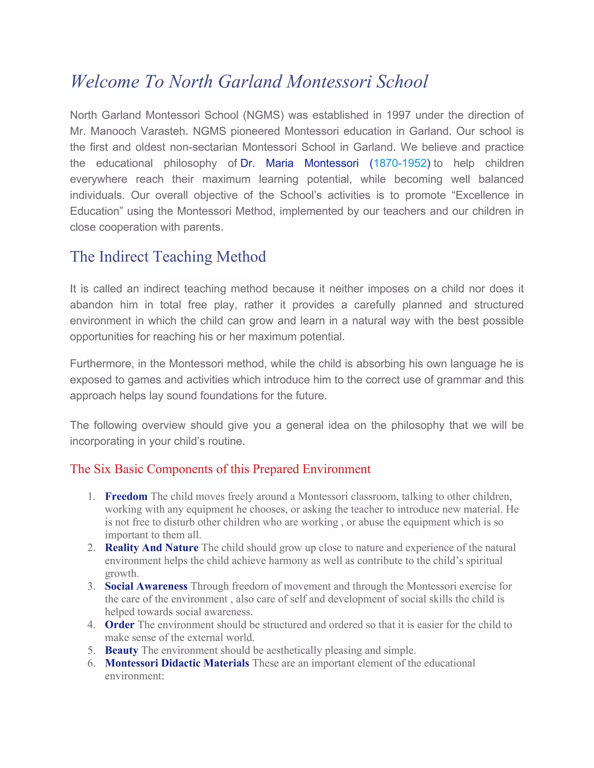 Welcome to north garland montessori | PDF