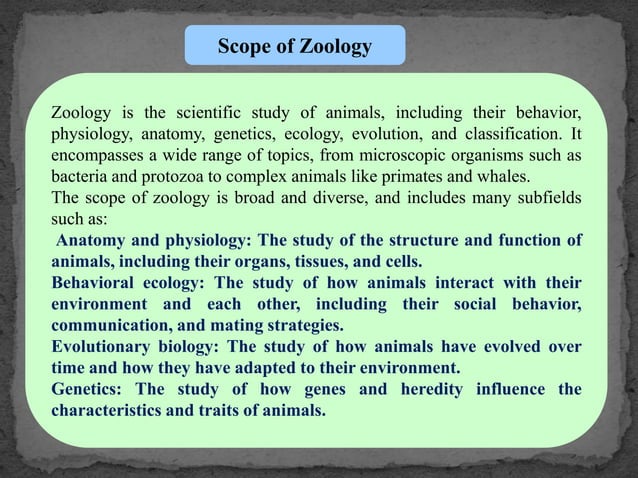 WELCOME TO THE WORLD OF ZOOLOGY.pptx | Biological Sciences | Science