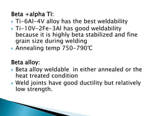 Weldability of ni & ti alloys | PPTX