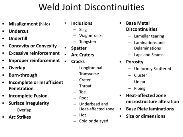 Weld defects and discontinuities | PPTX | Physics | Science