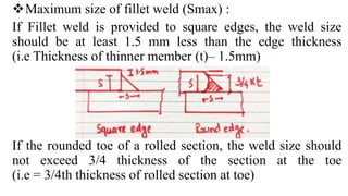 design of fillet welds and design specifications | PPTX