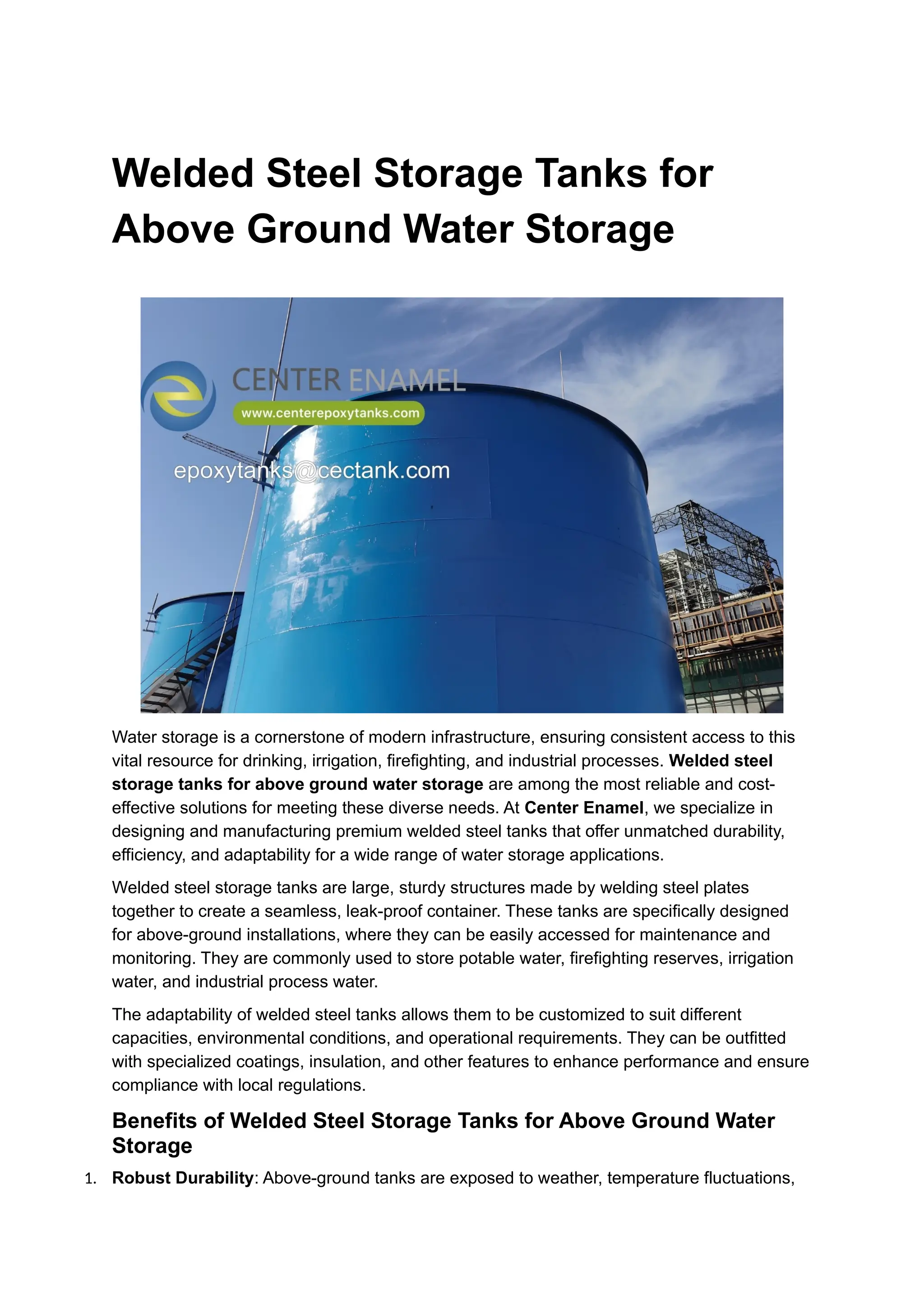 Welded Steel Storage Tanks for Above Ground Water Storage.docx