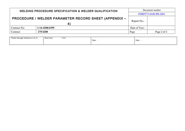 Welder parameter sheet | DOC