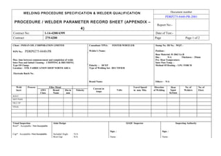 Welder parameter sheet