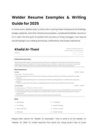 Welder Resume Examples & Writing Guide for 2025 | PDF