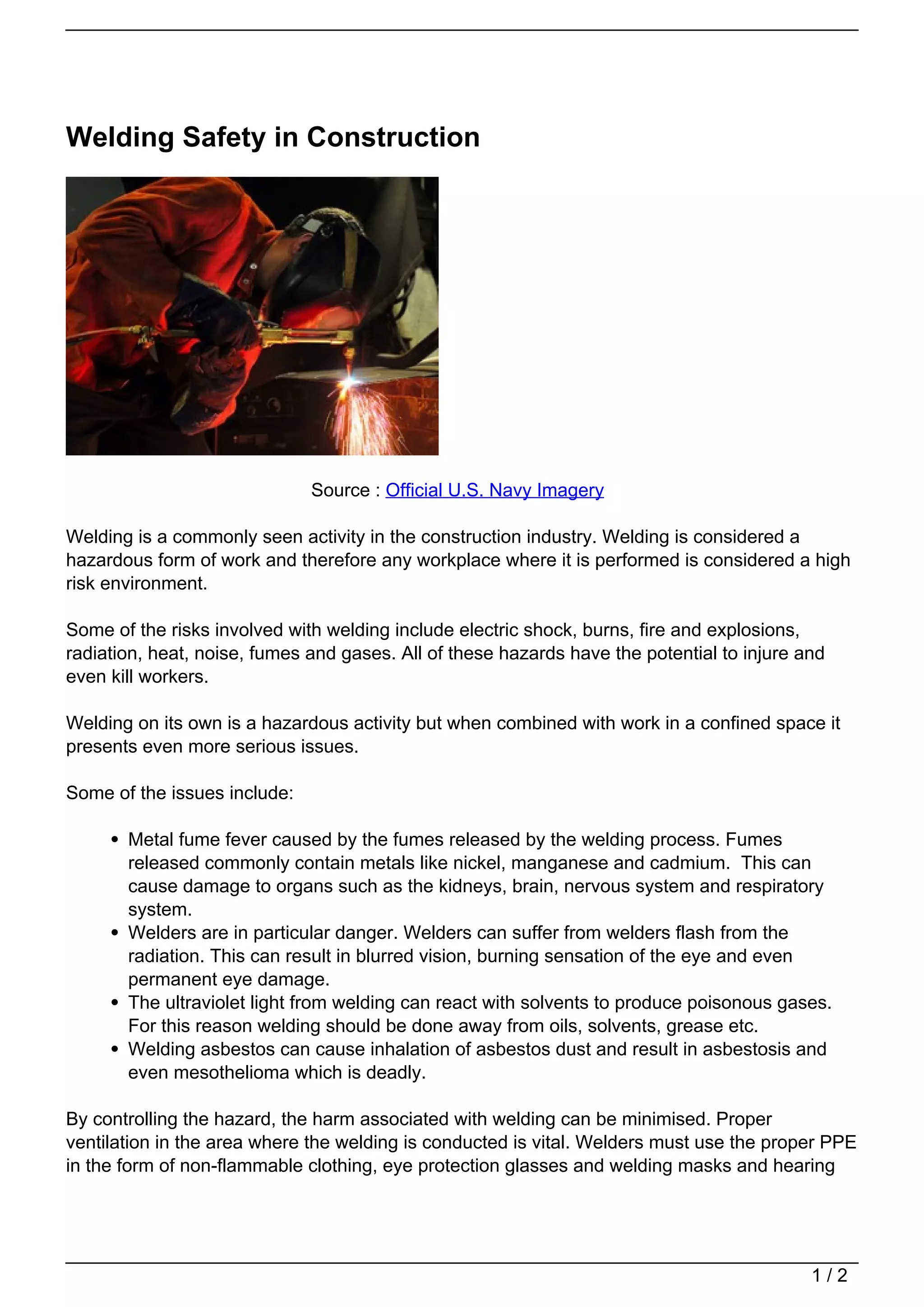 Welding Safety in Construction | PDF