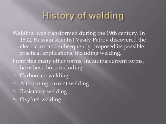 welding Histroy.ppt | Chemistry | Science