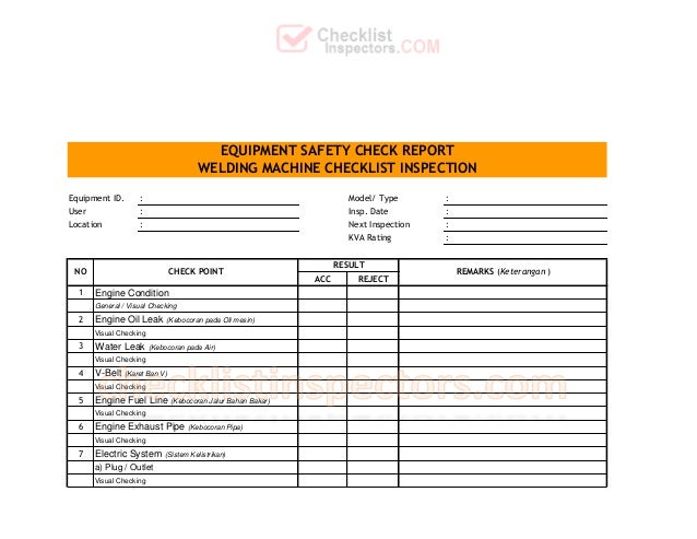 Welding Machine Inspection Checklist Free Template