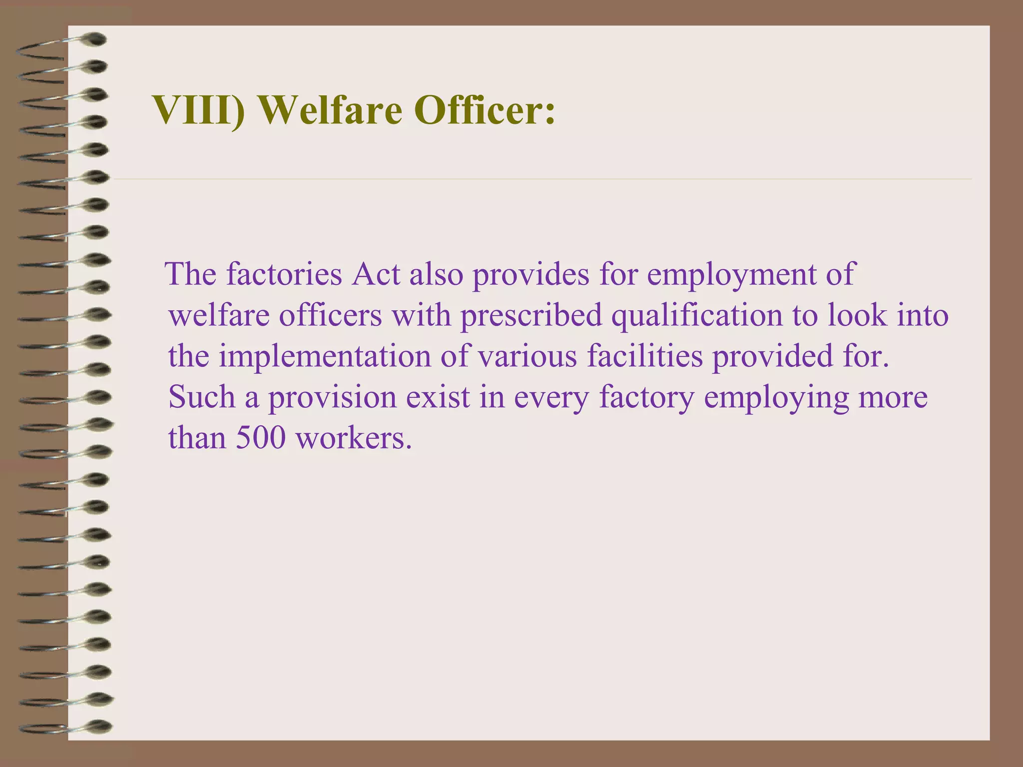 Welfare Measures of Factory Act,1948 | ODP