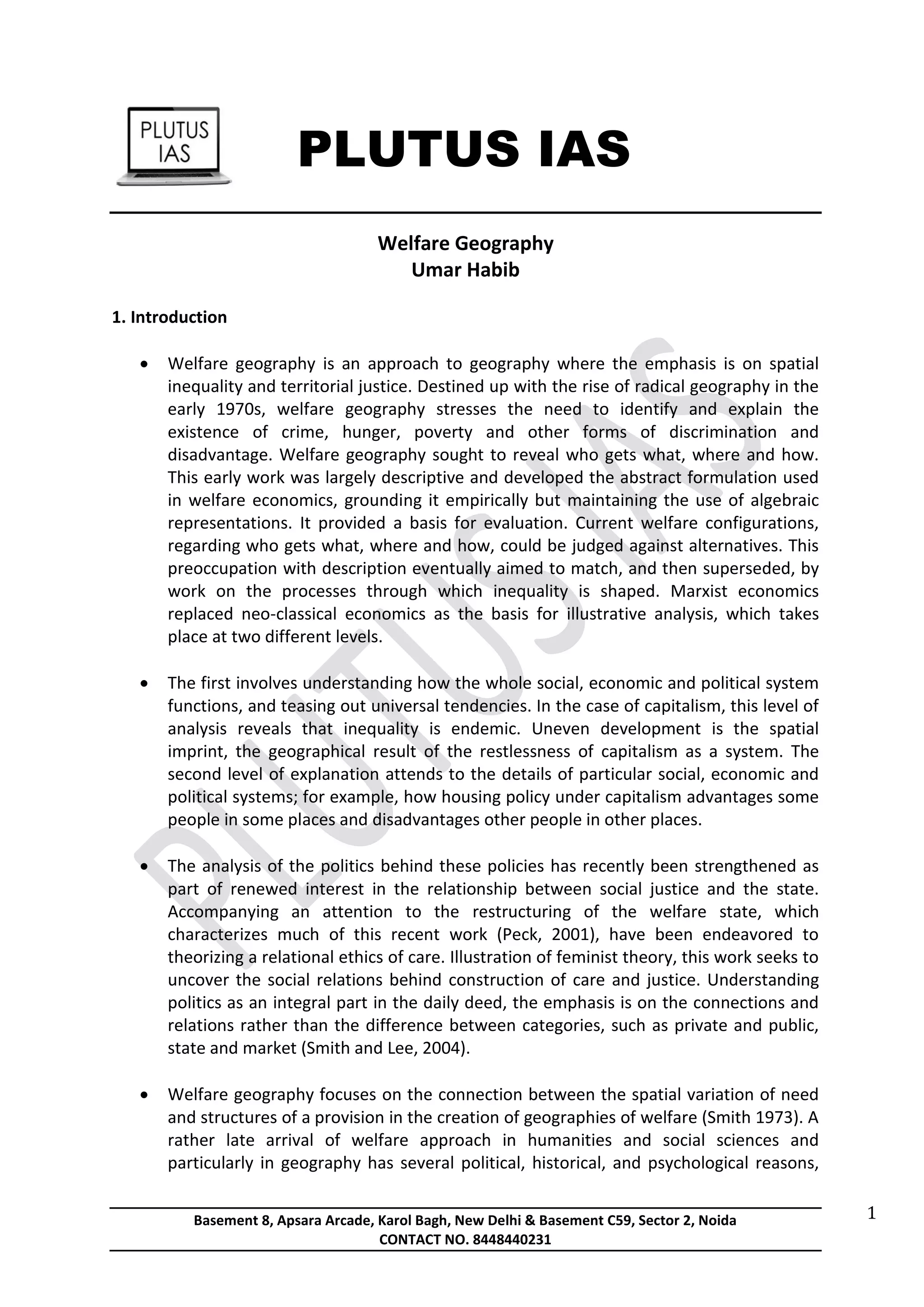 Welfare Geography- Plutus IAS | PDF