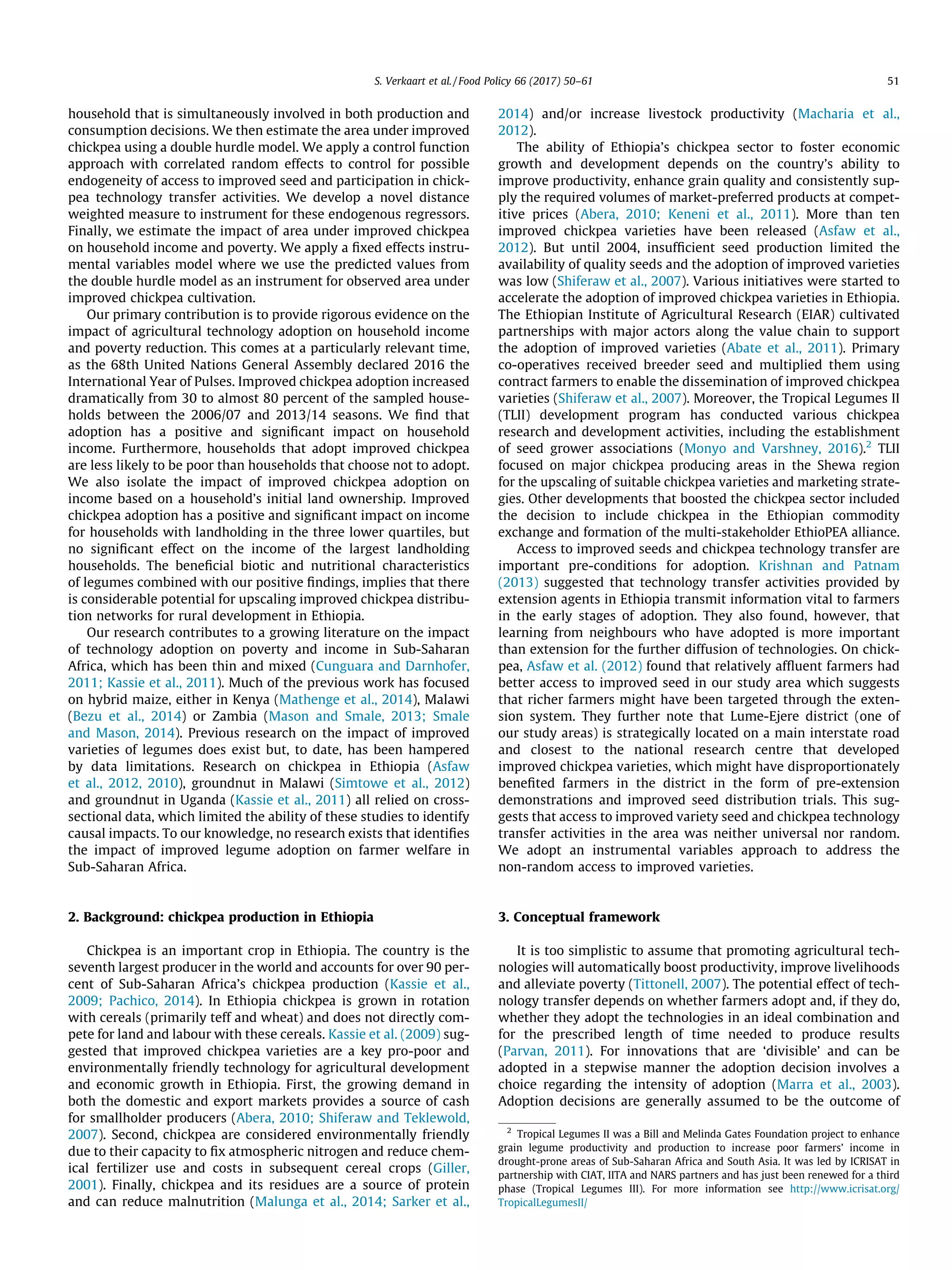 Welfare impacts of improved chickpea adoption a pathway for rural ...