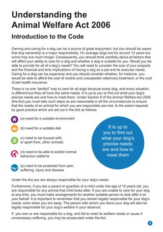 Welfare of dogs act information | PDF