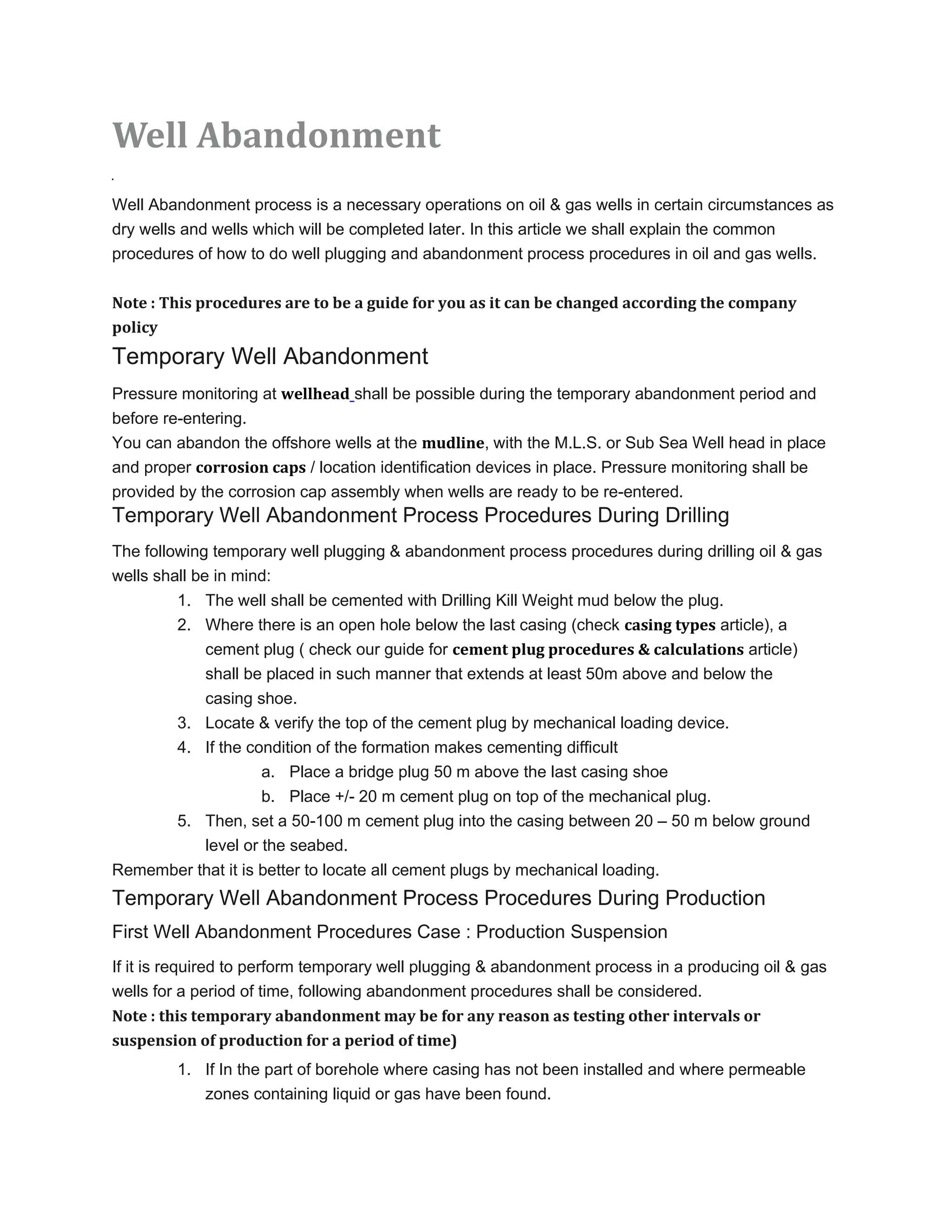 Well abandonment process procedures | PDF