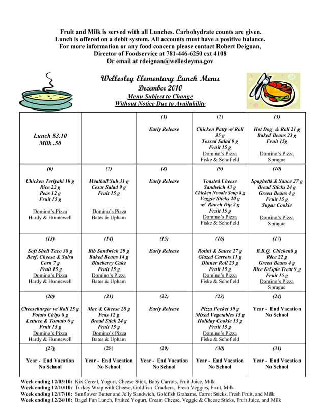 WES January Lunch Menu | PDF | Desserts and Baking | Food & Drink