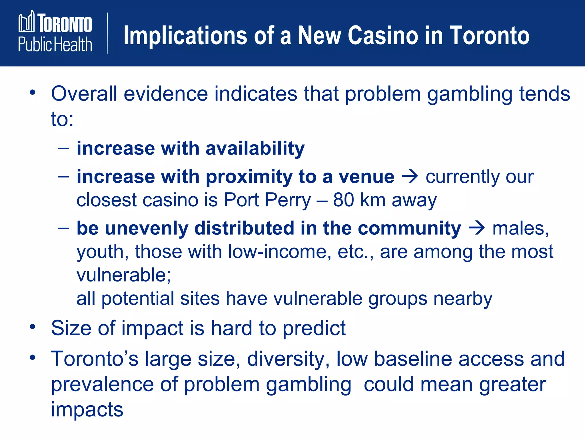 The Health Impacts of Gambling Expansion in Toronto | PPT