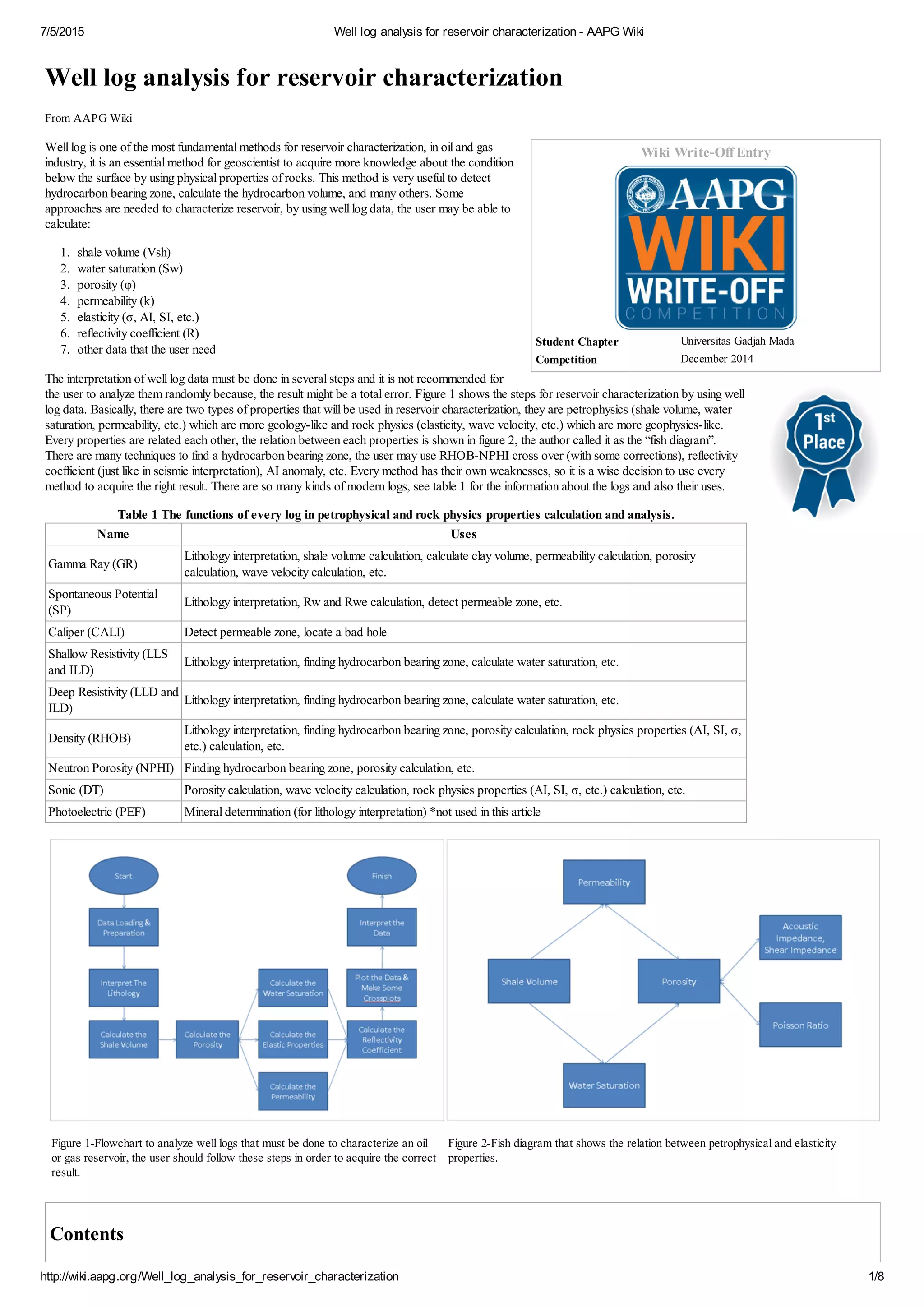 Well log analysis for reservoir characterization aapg wiki | PDF