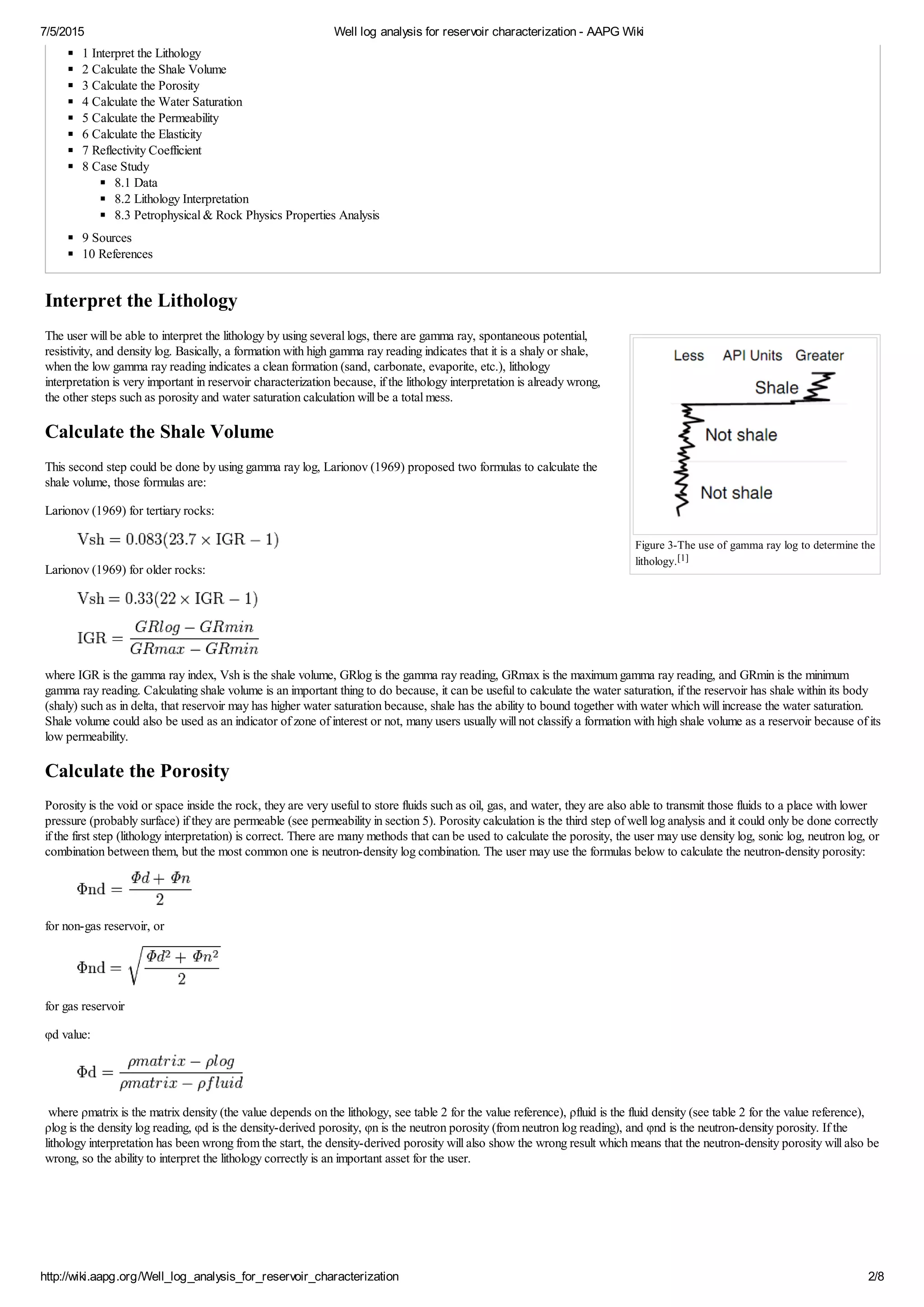 Well log analysis for reservoir characterization aapg wiki | PDF