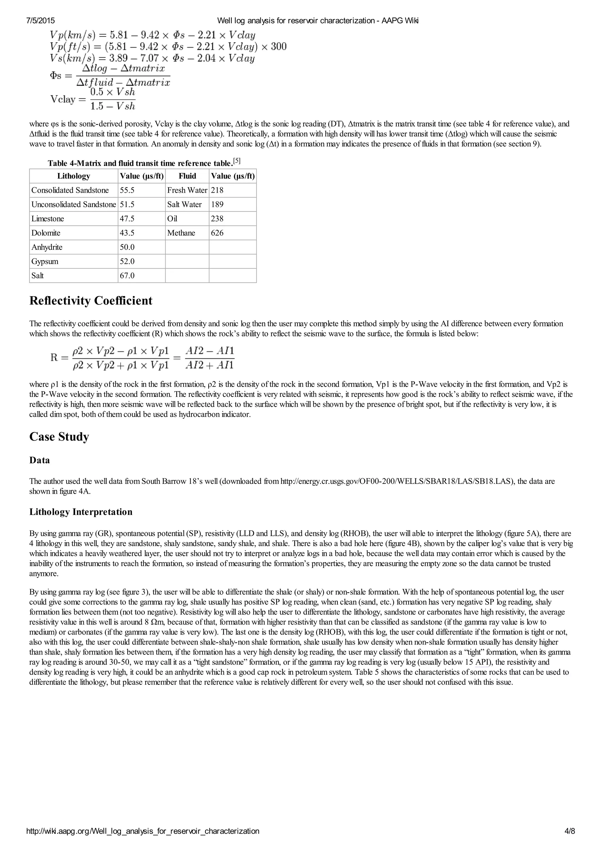 Well log analysis for reservoir characterization aapg wiki | PDF