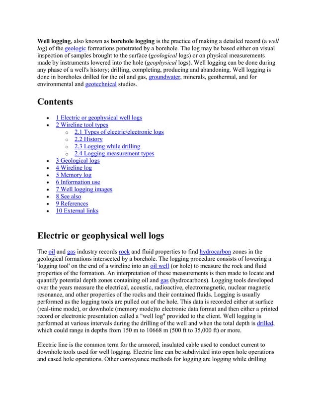 Well logging | DOCX | Geology | Science