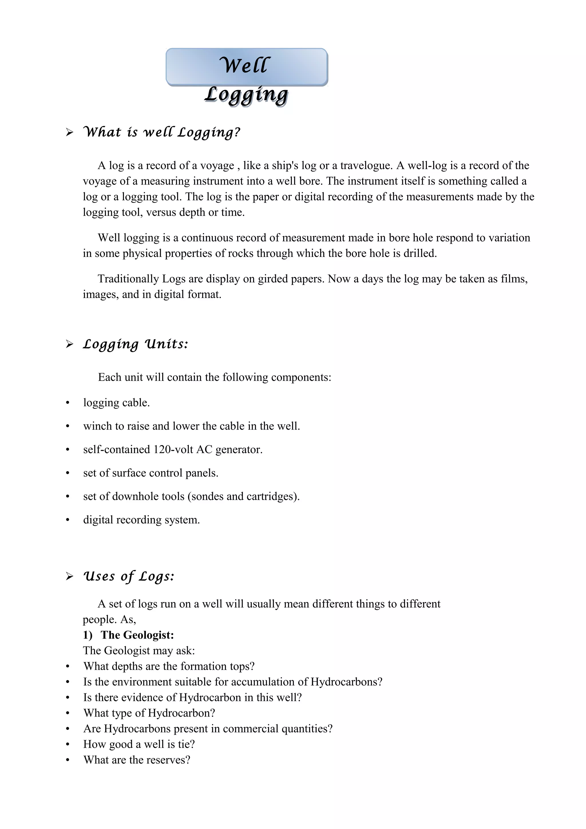 Well logging notes | DOC