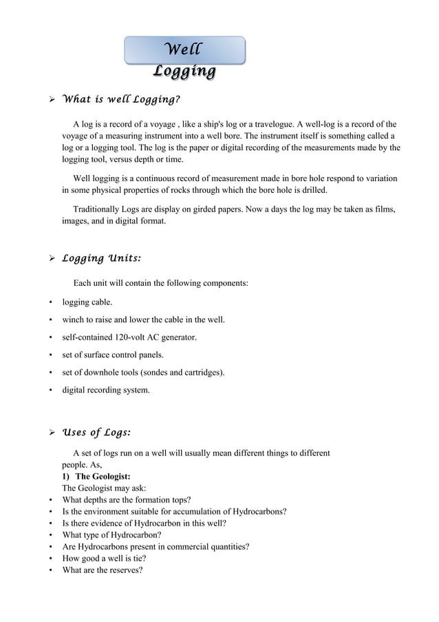 Well logging notes | DOC