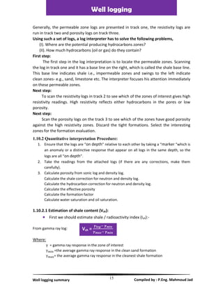 Well logging summary and Interpretation | PDF